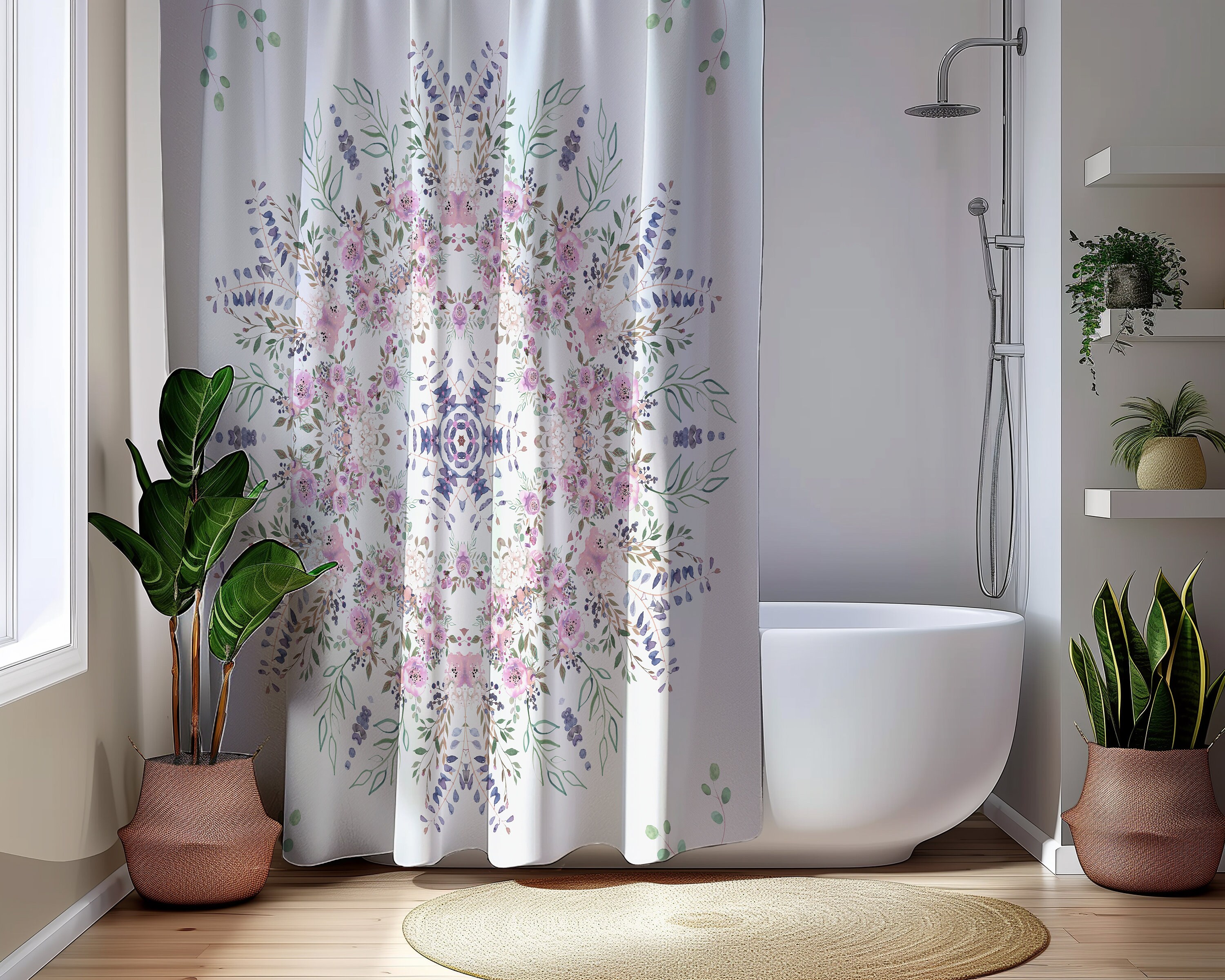 Shower Curtain Mockup Downloadable Room Scene PSD Shower Curtain Mockup ...