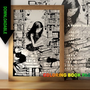 Goth Girl Reading in a Library - Coloring Book Page - Download ...
