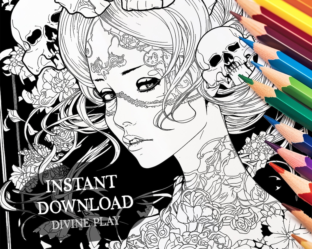 Goth Girl Coloring Book Page - Download Printable High Quality Instant ...