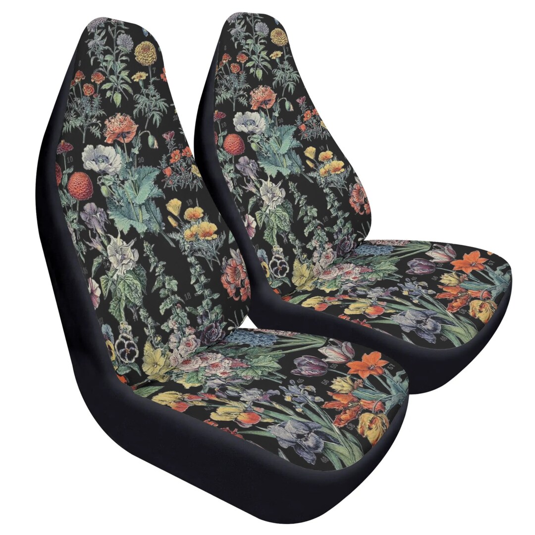 Black Floral Seat - Vintage Floral Car Cover - Millot Design - Soft and ...
