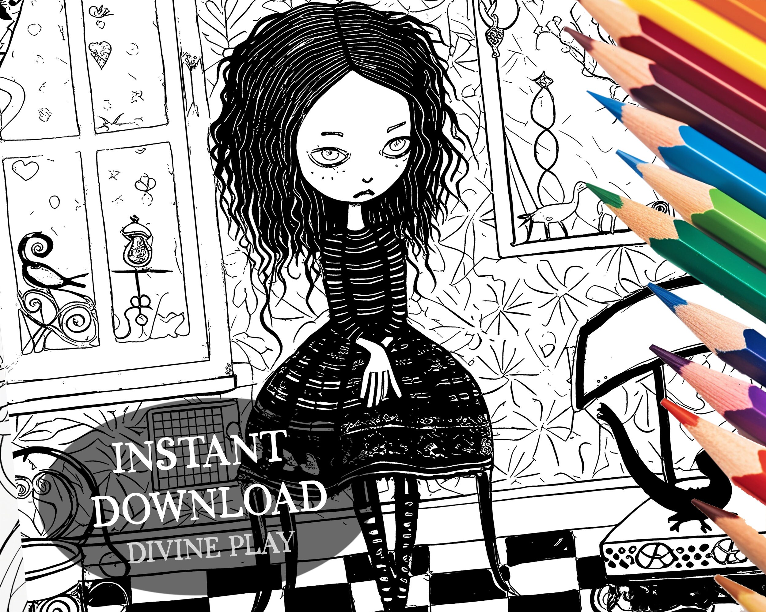 Goth Girl Coloring Book Page Download Printable High Quality Instant ...