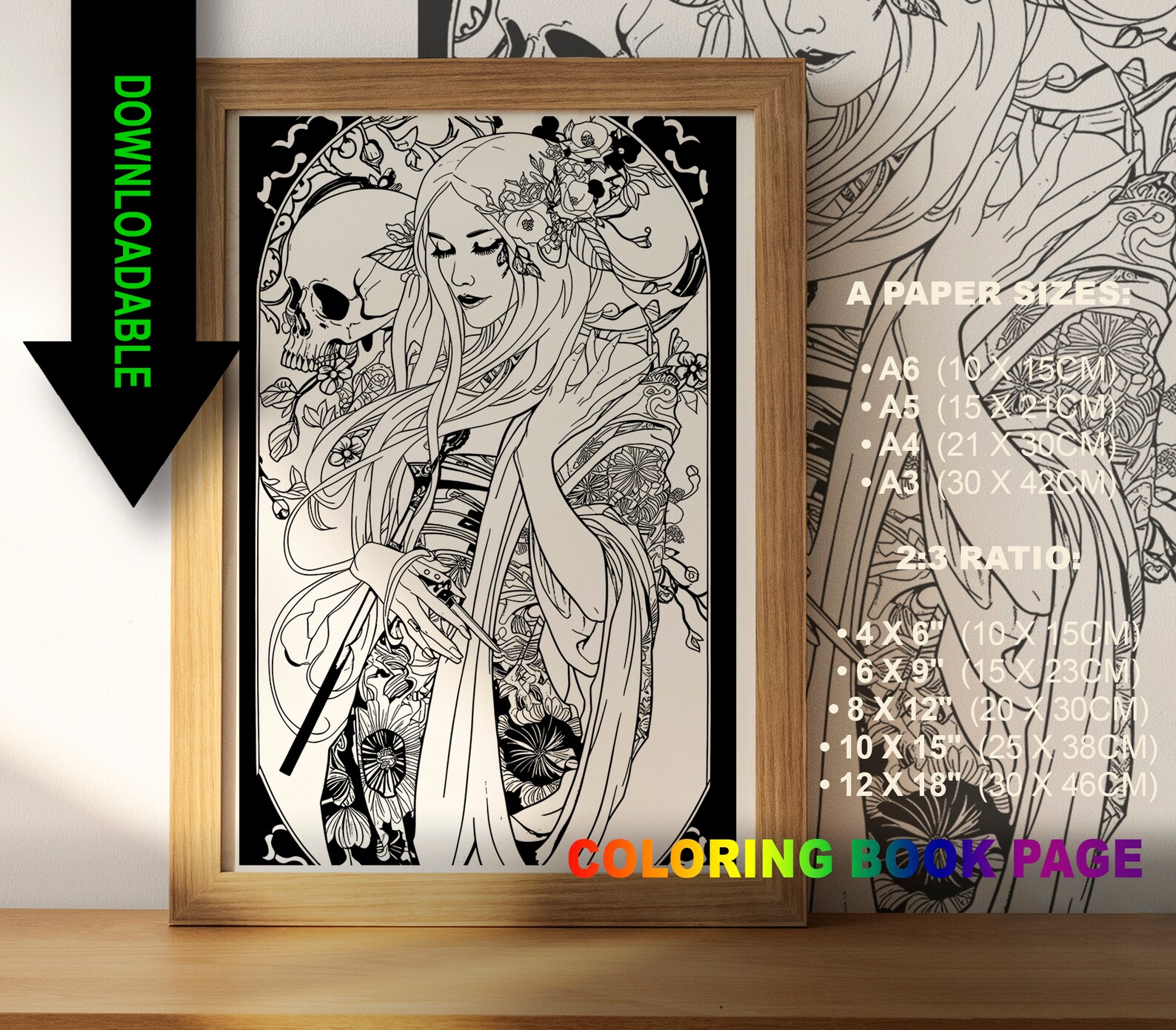 Goth Girl Coloring Book Page - Download Printable High Quality Instant ...