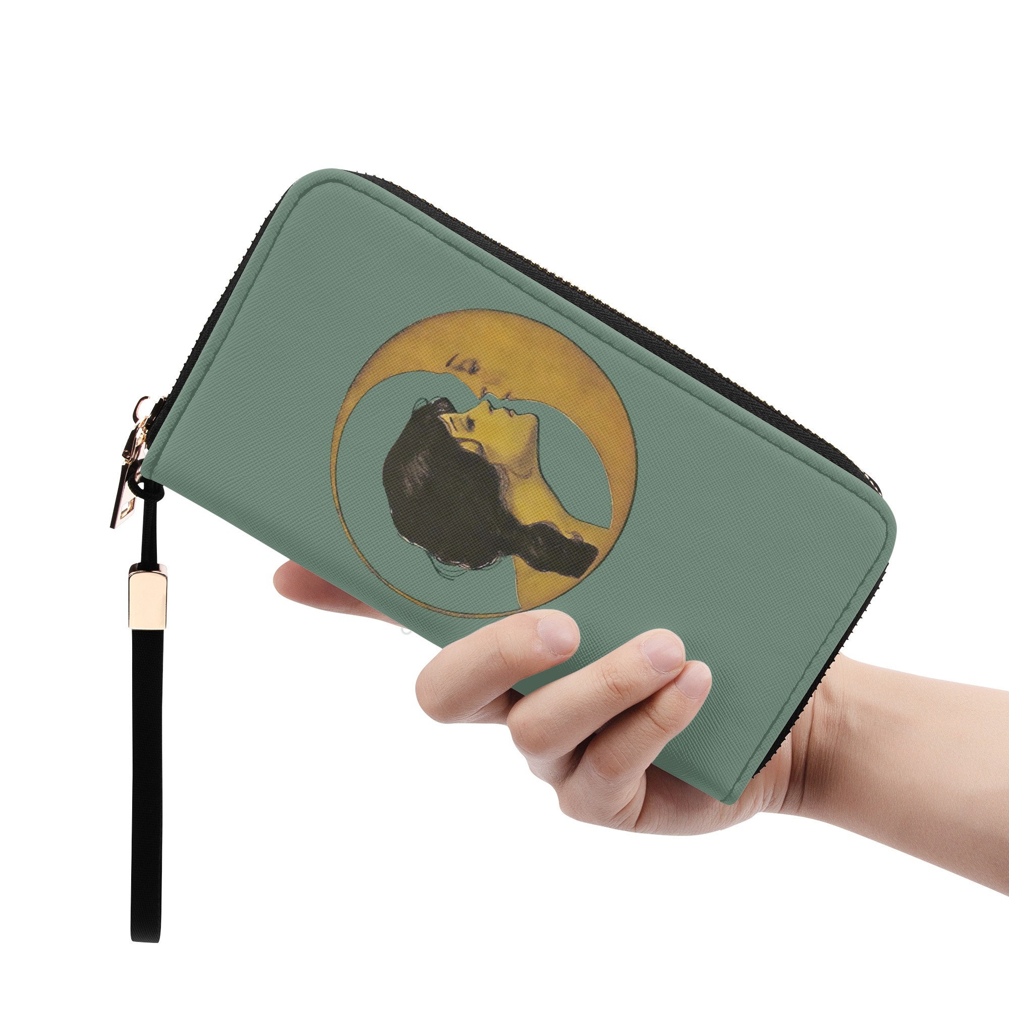Vintage Wallet Wristlet Woman Kissing Moon Casual Clutch Wallet Vintage ...