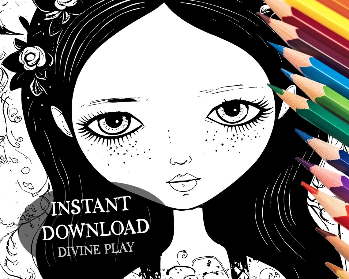 Goth Girl Coloring Book Page Download Printable High Quality Instant ...