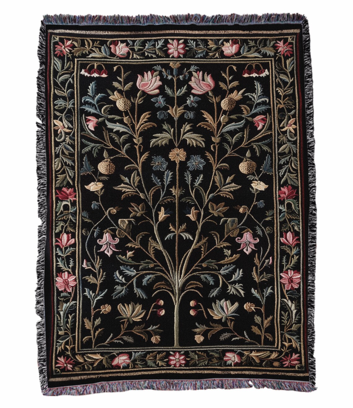 Millefleur Medieval Woven Blanket Vintage Floral Rug Design Antique Rug ...