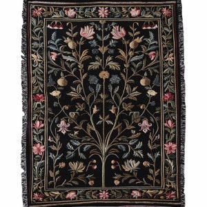 Millefleur Medieval Woven Blanket - Vintage Floral Rug Design - Antique ...