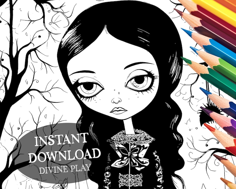 Goth Girl Coloring Book Page - Download Printable High Quality Instant ...