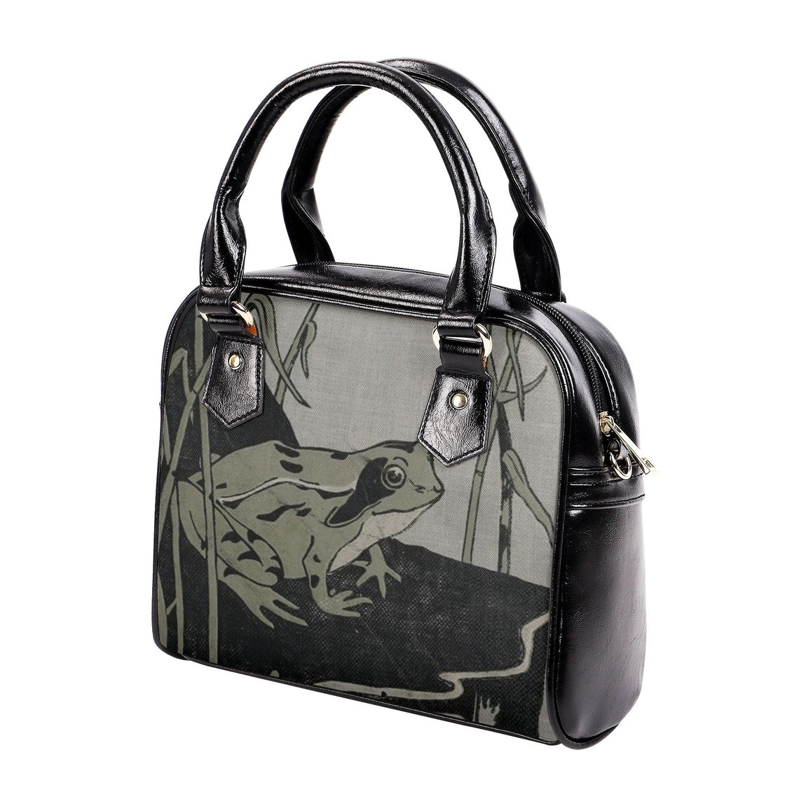 Vintage Frog Vegan Leather Shoulder Handbag - Vintage Book Cover Frog ...