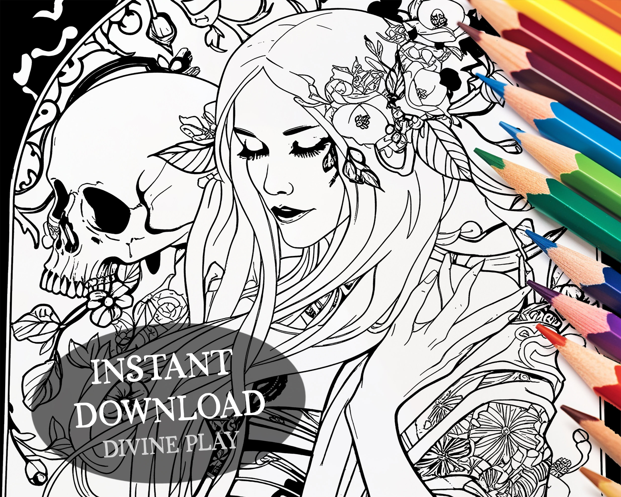 Goth Girl Coloring Book Page Download Printable High Quality Instant ...