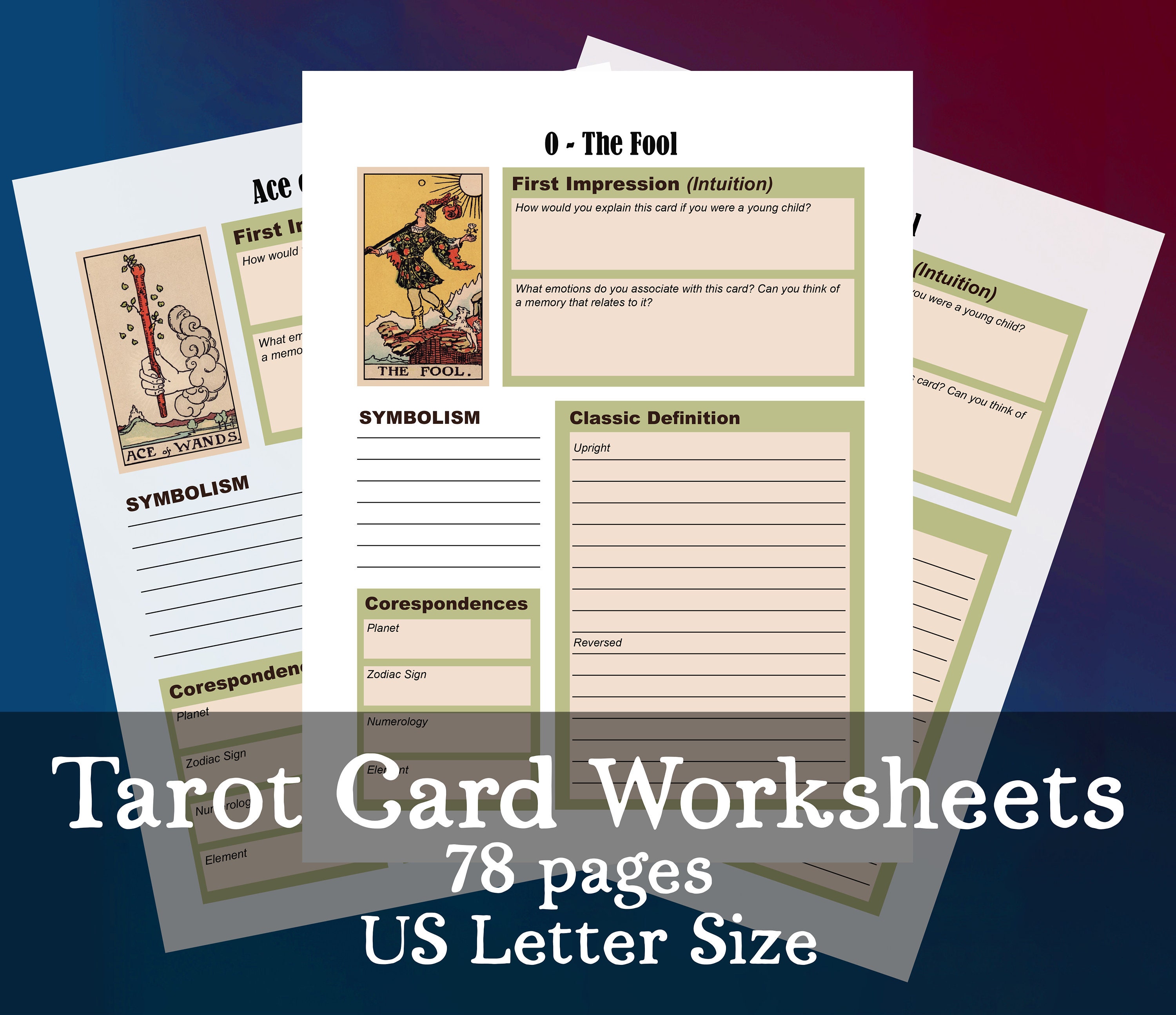 Rider Waite Smith Tarot Journal Tarot Card Study Sheets Printable Pages ...