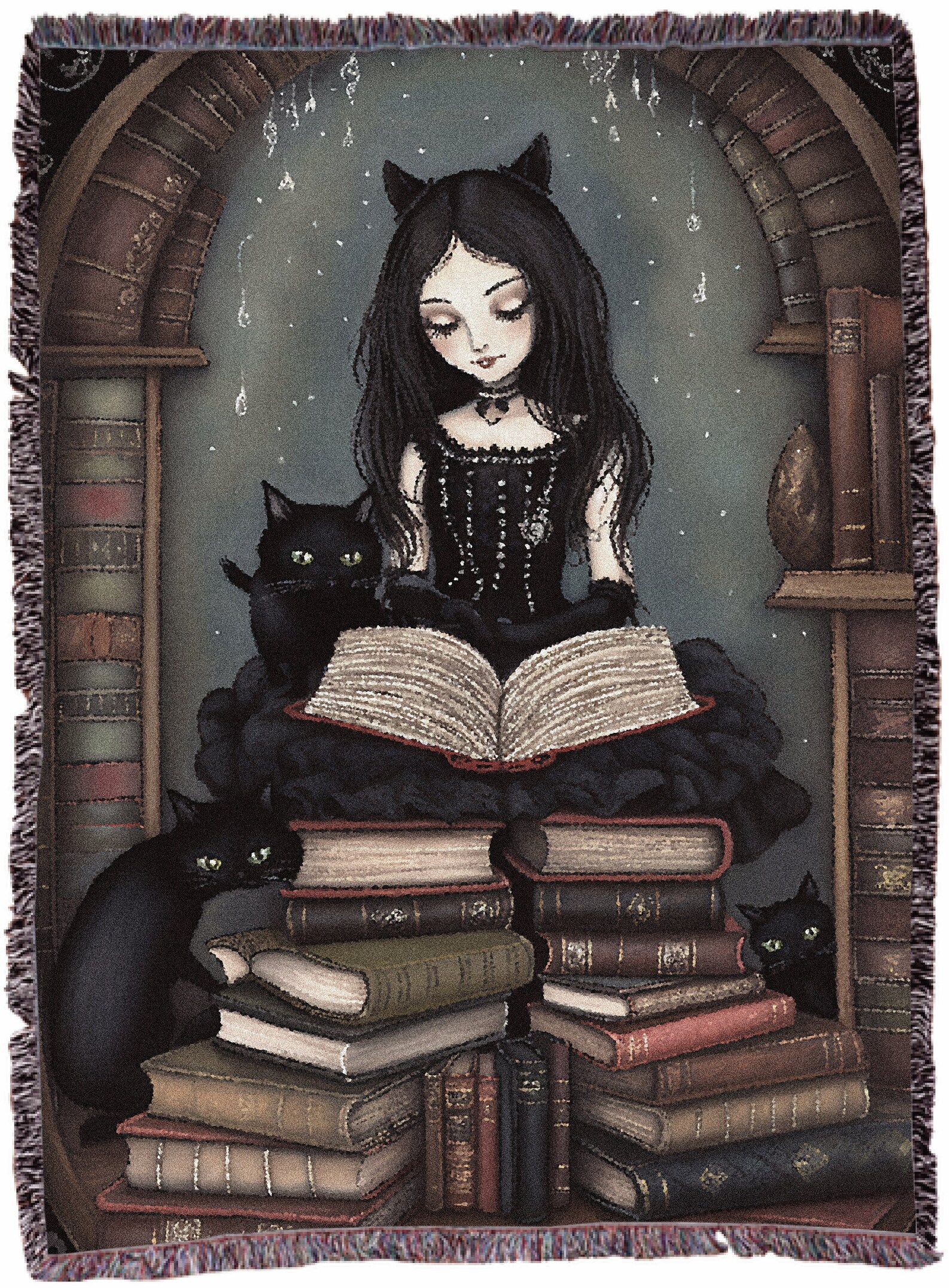 Goth Girl Woven Blanket, Emo Aesthetic, Books and Cats Blanket - Etsy