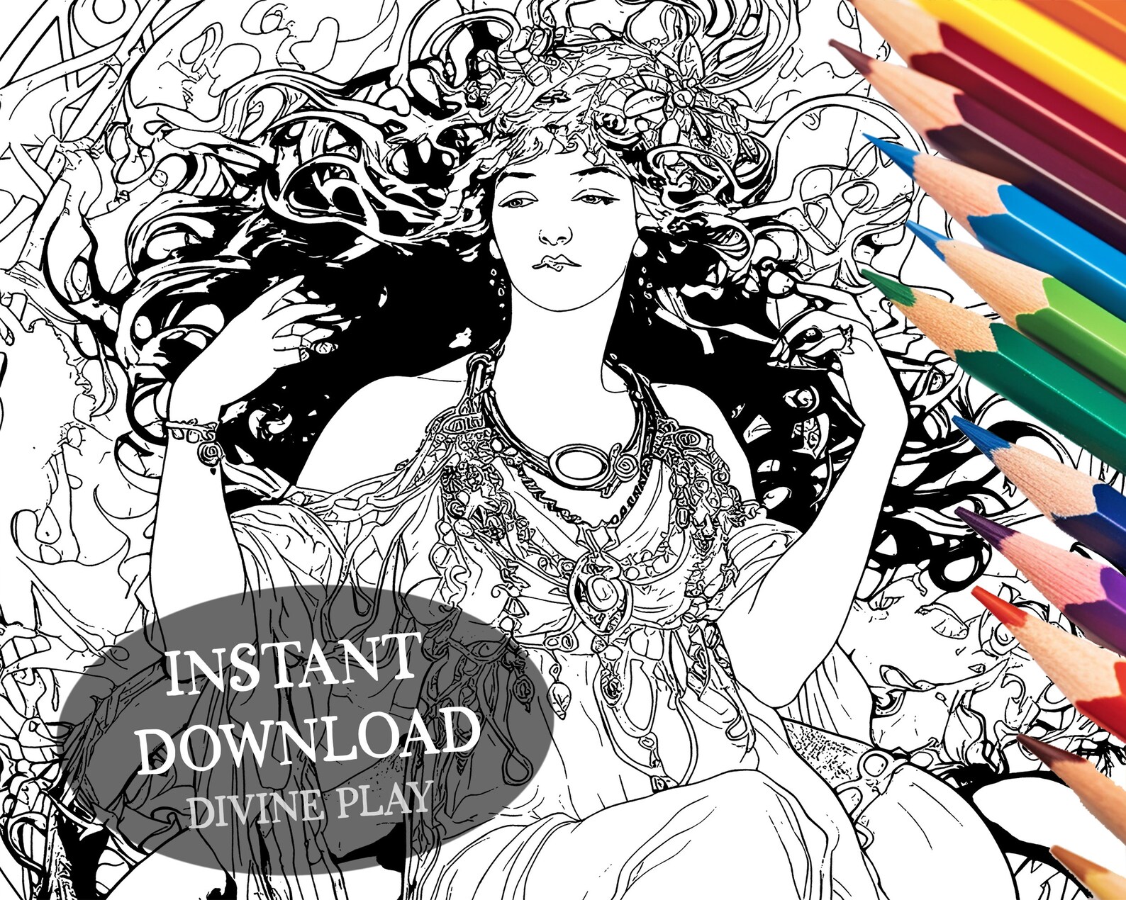 Lilith Goddess Coloring Book Art Download Printable High Quality ...