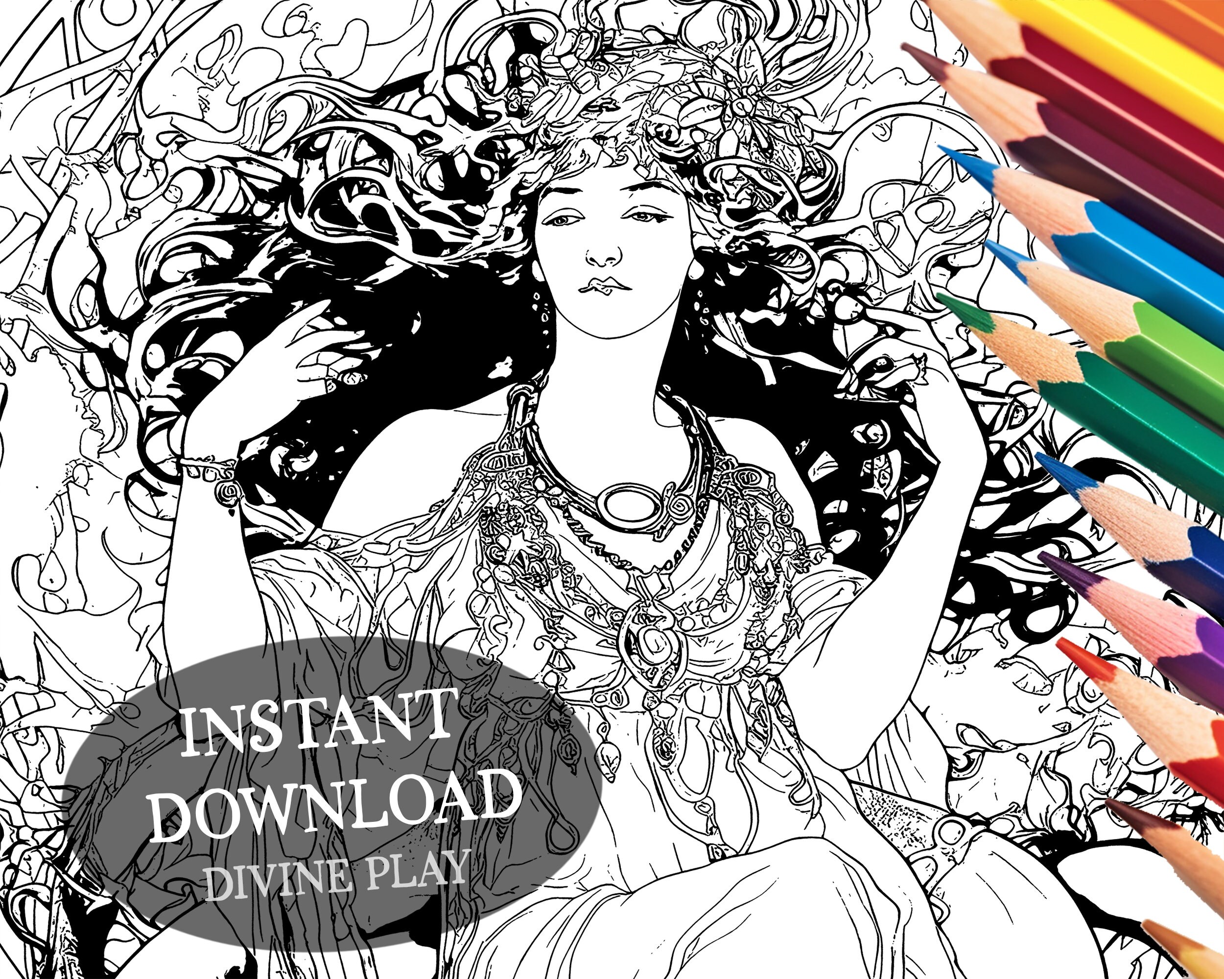 Lilith Goddess Coloring Book Art Download Printable High Quality ...