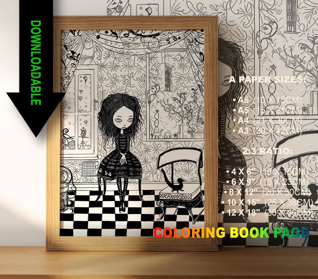 Goth Girl Coloring Book Page - Download Printable High Quality Instant ...