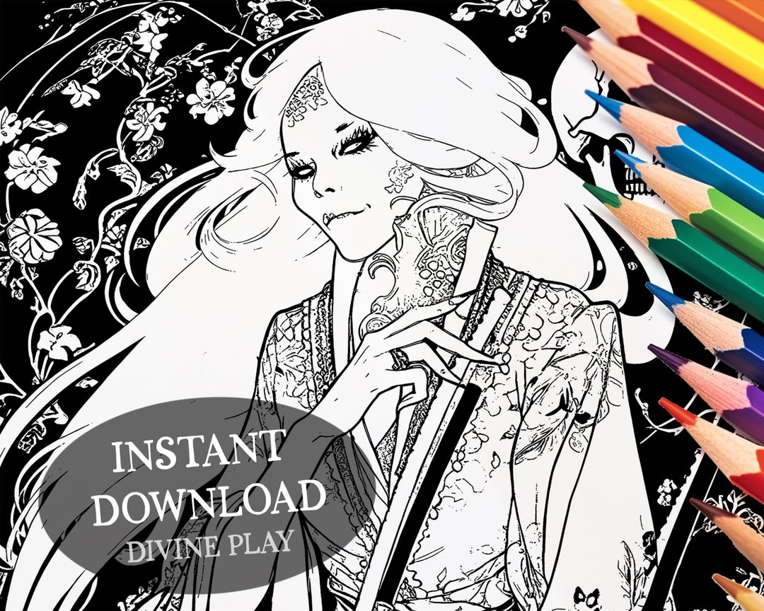 Goth Girl Coloring Book Page - Download Printable High Quality Instant ...