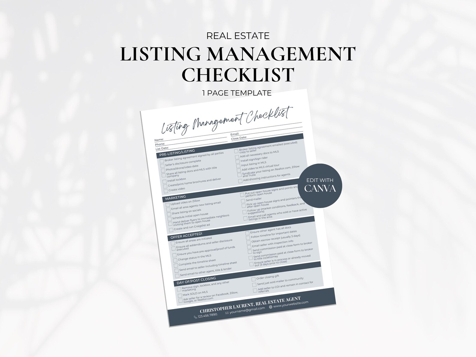 Real Estate Listing Management Checklist, Listing to Close Checklist ...
