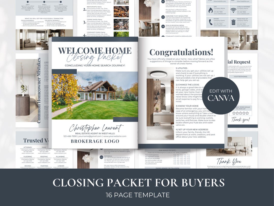 Real Estate Closing Packet, Home Closing Packet, New Home Guide, Client ...