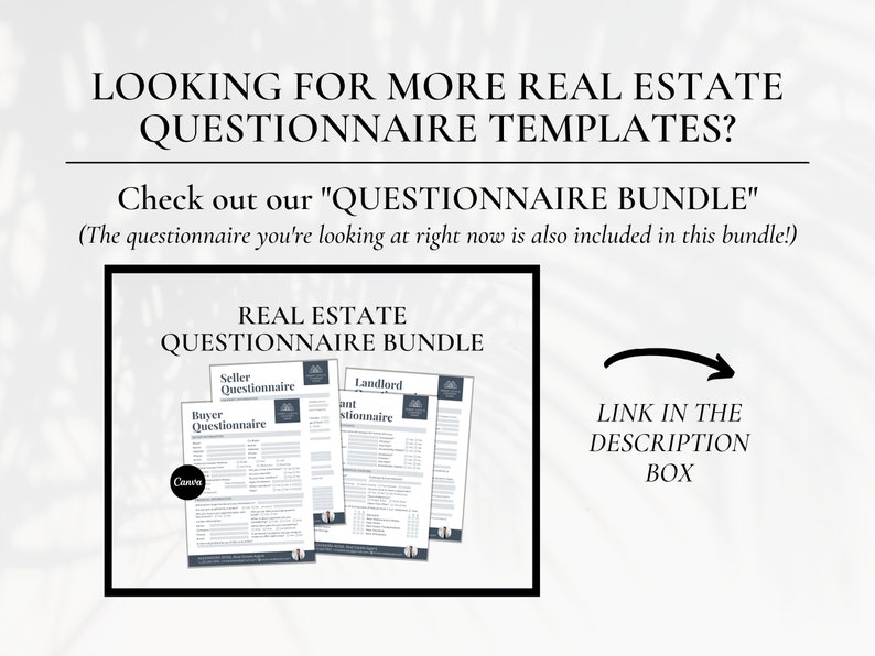 Real Estate Tenant Questionnaire Form, Rental Intake Form, Rental ...