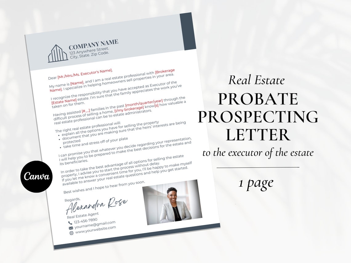 Real Estate Probate Letter, Realtor Probate Template, Real Estate Agent ...