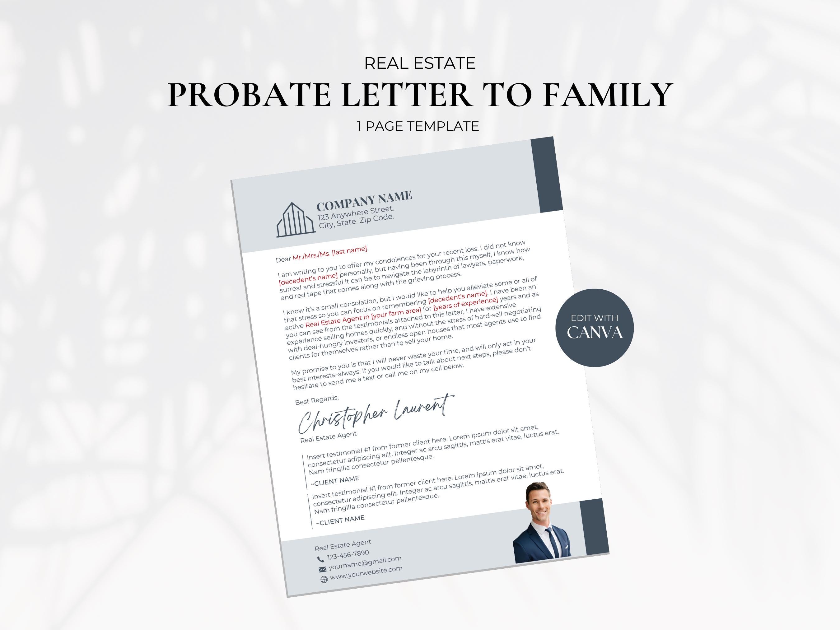 Real Estate Probate Letter Template, Realtor Prospecting Letter, Real ...