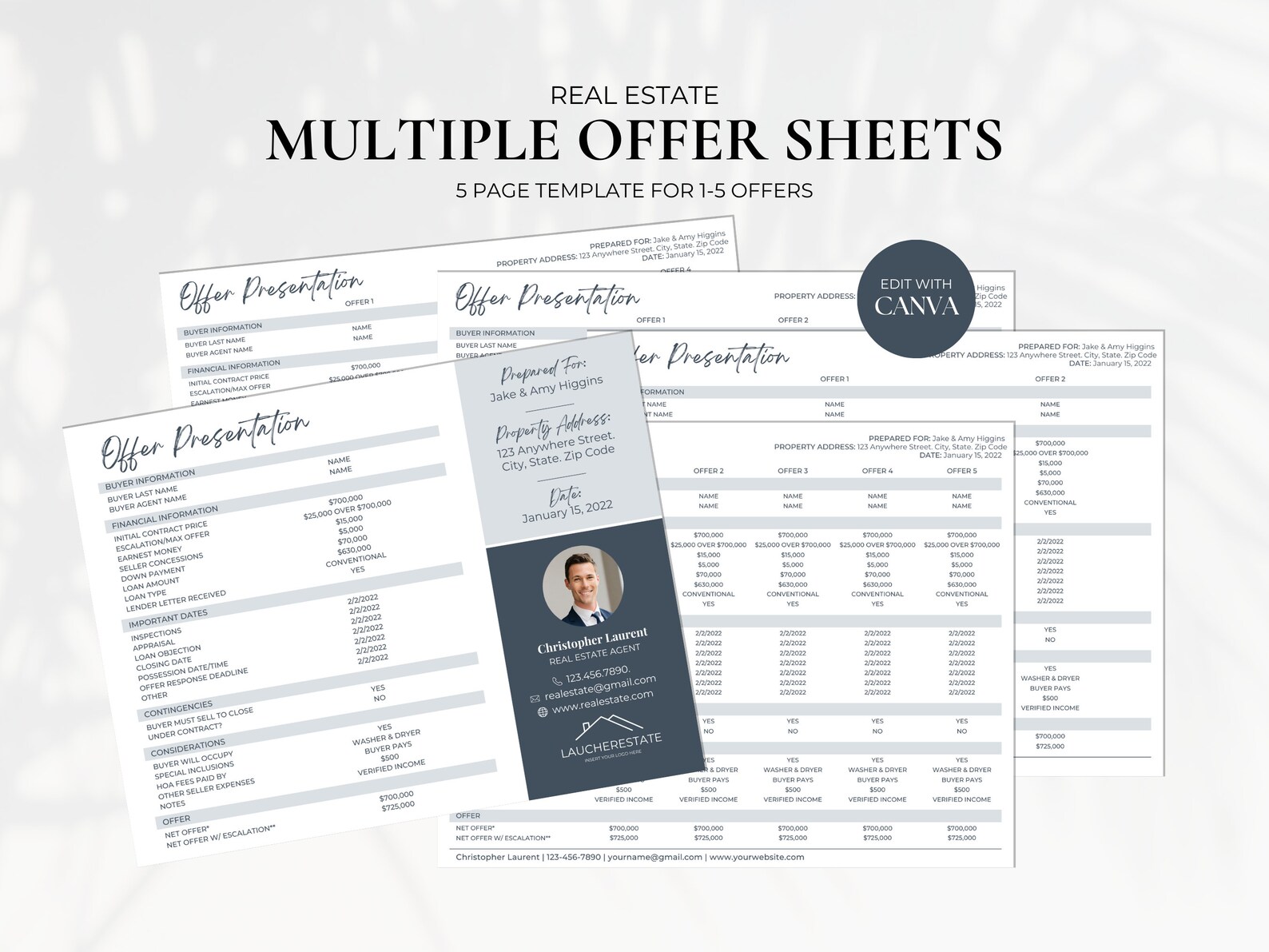 Multiple Offer Sheet, Real Estate Offer Summary Sheet, Realtor ...