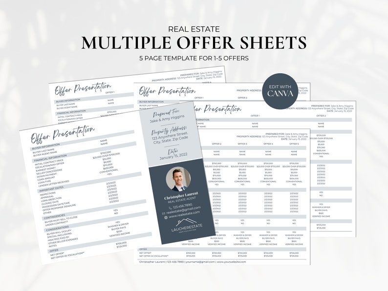 Multiple Offer Sheet, Real Estate Offer Summary Sheet, Realtor ...