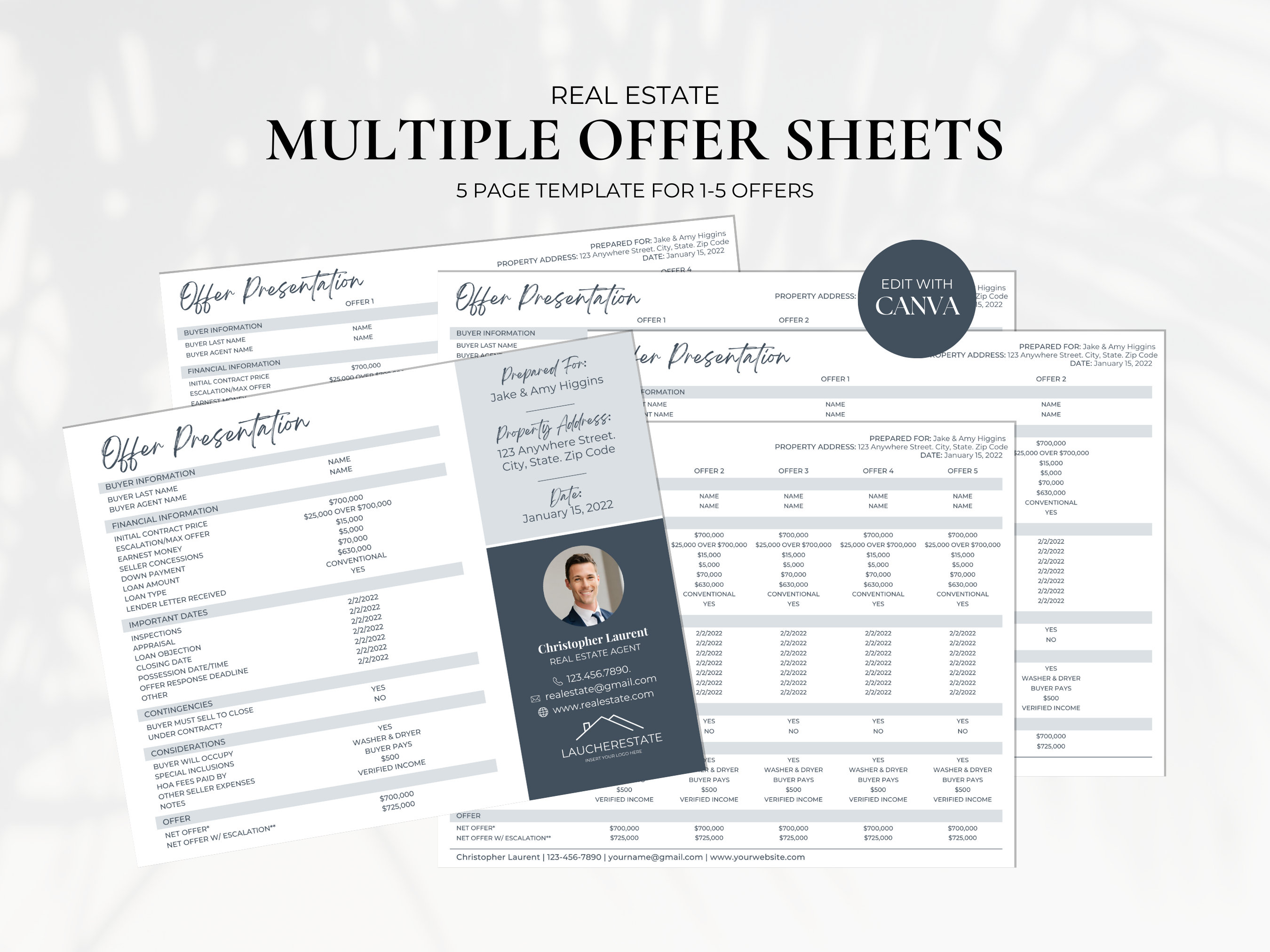 Multiple Offer Sheet, Real Estate Offer Summary Sheet, Realtor ...