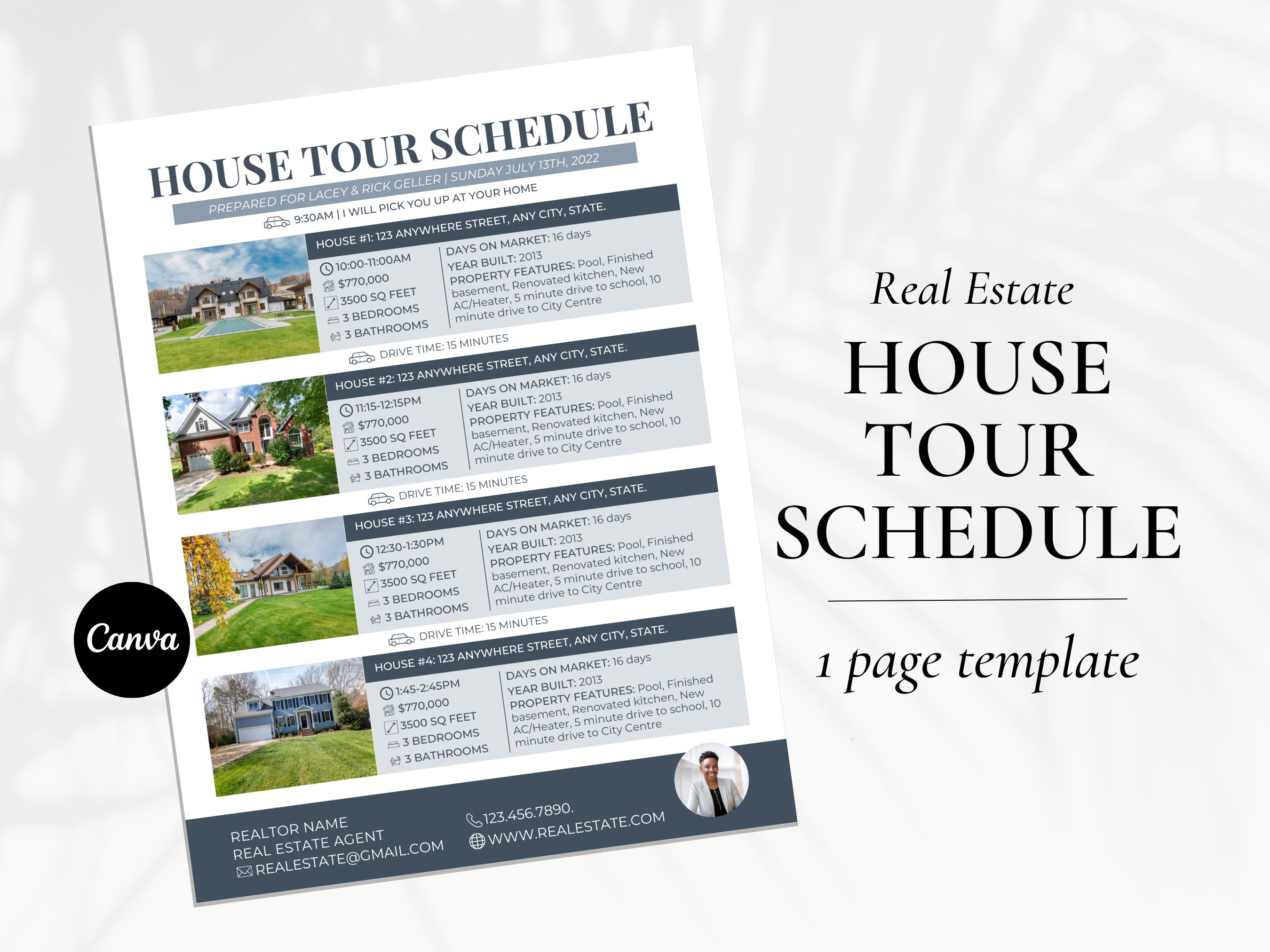 Home Tour Schedule House Hunting Schedule Home Tour Flyer - Etsy