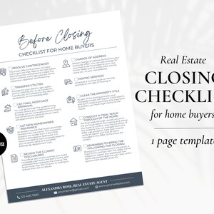 Closing Checklist for Buyers, Real Estate Closing Checklist Template ...