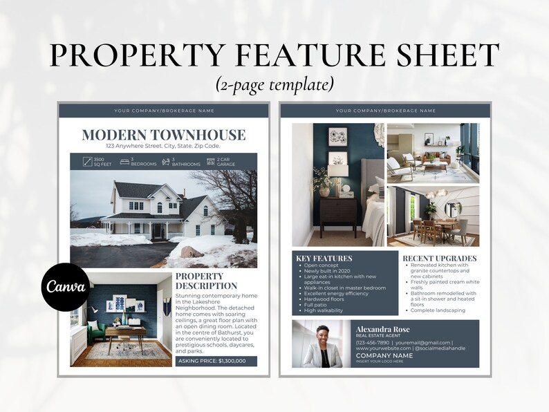 Real Estate Home Feature Sheet Template, Property Flyer, Real Estate ...
