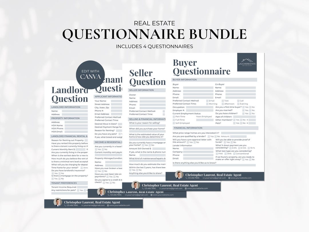 Real Estate Questionnaire Bundle, Realtor Lead Intake Form, Home Buyer ...