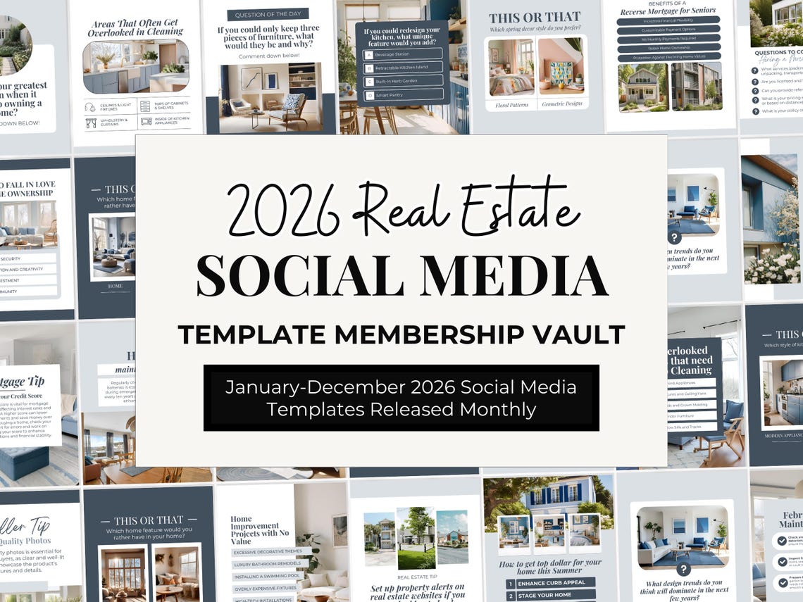 1-year Real Estate Social Media Template Membership | Realtor Canva ...