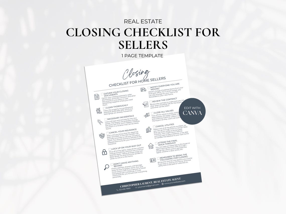 Closing for Sellers Checklist, House Closing Checklist, Home Selling ...