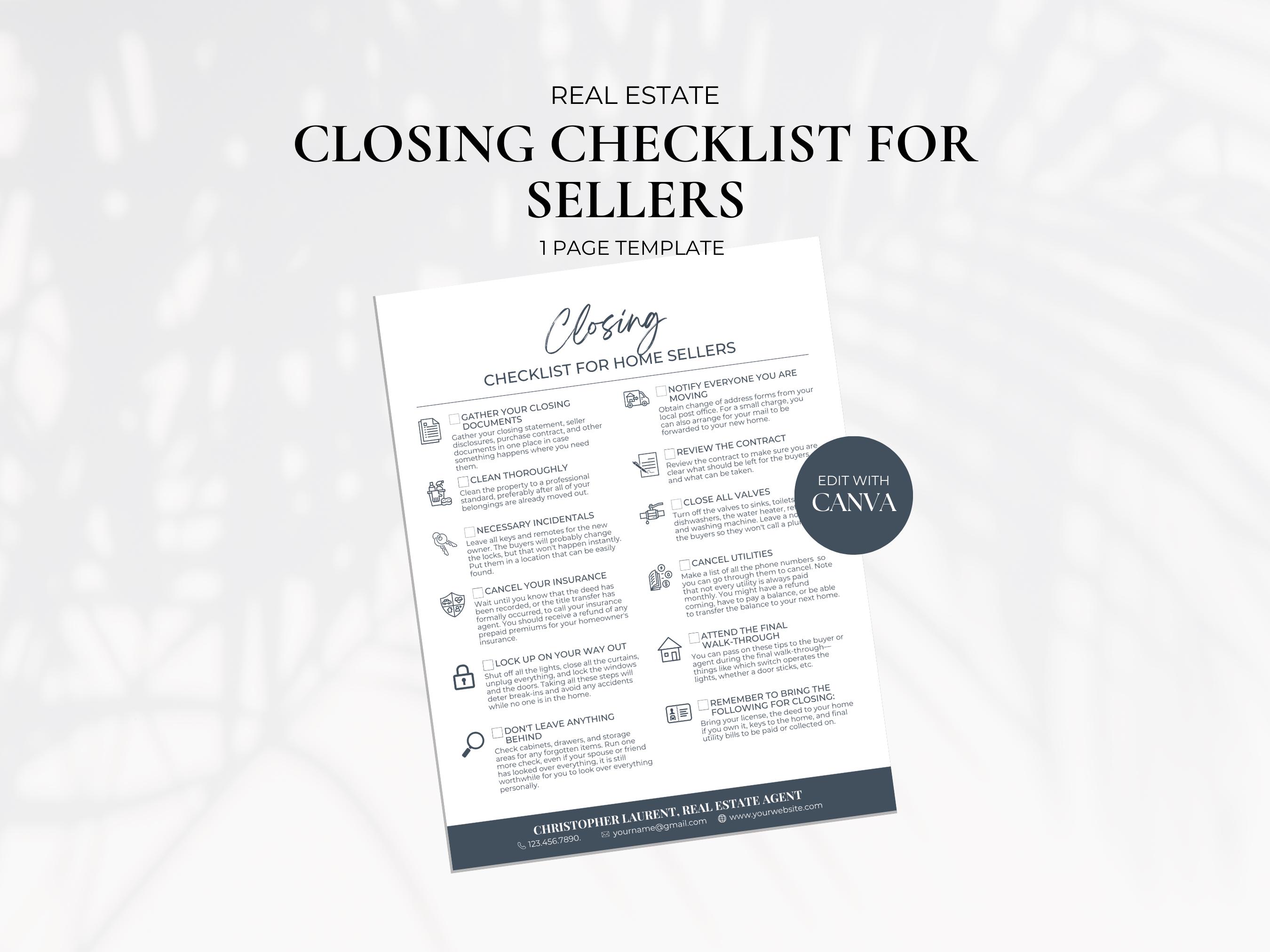 Closing for Sellers Checklist, House Closing Checklist, Home Selling ...