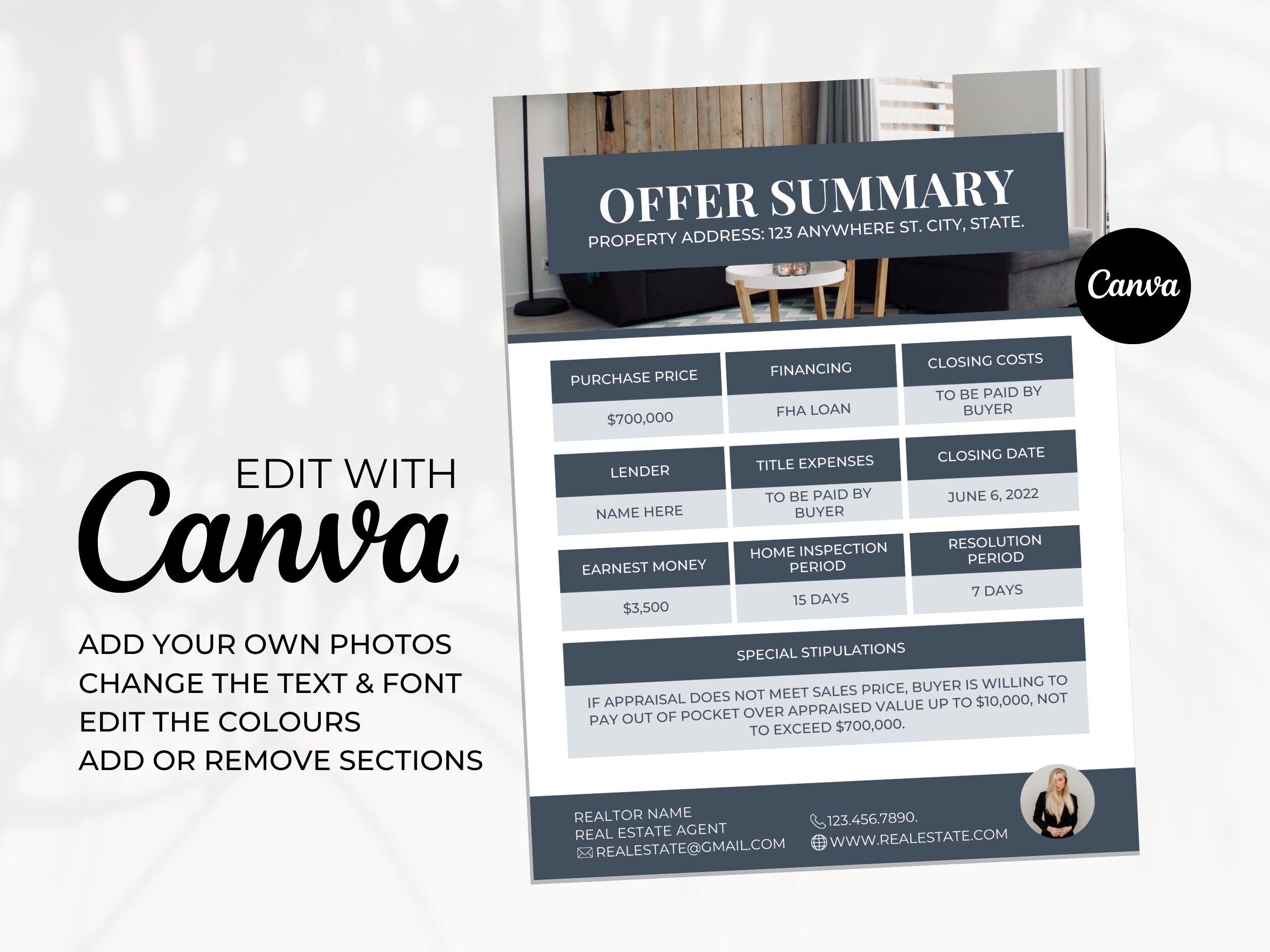 Real Estate Offer Summary Cover Sheet Real Estate Offer - Etsy