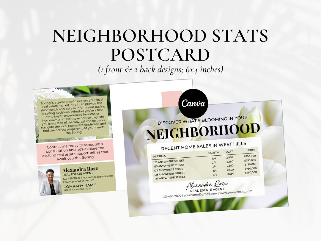 Spring Real Estate Neighborhood Stats Postcard, Realtor Prospecting ...
