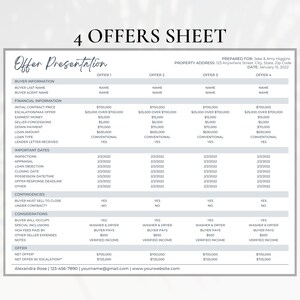 Multiple Offer Sheet Real Estate Offer Summary Sheet Realtor - Etsy