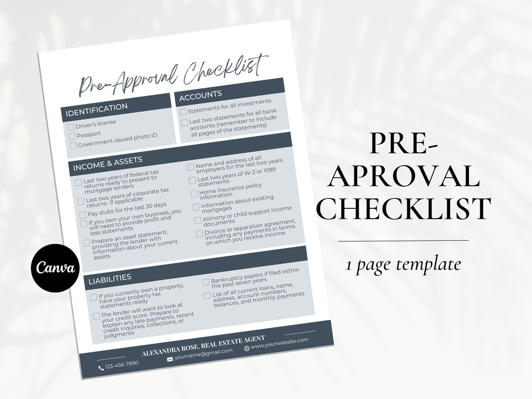 Pre-approval Checklist, Real Estate Agent Marketing Template, Pre ...