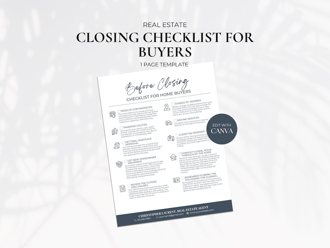 Closing Checklist for Buyers, Real Estate Closing Checklist Template ...