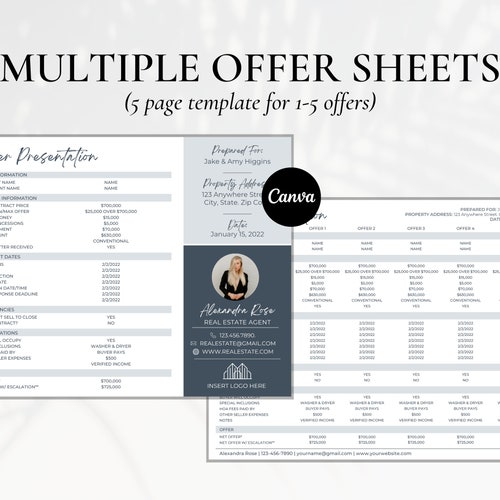Multiple Offer Sheet Real Estate Offer Summary Sheet Realtor - Etsy
