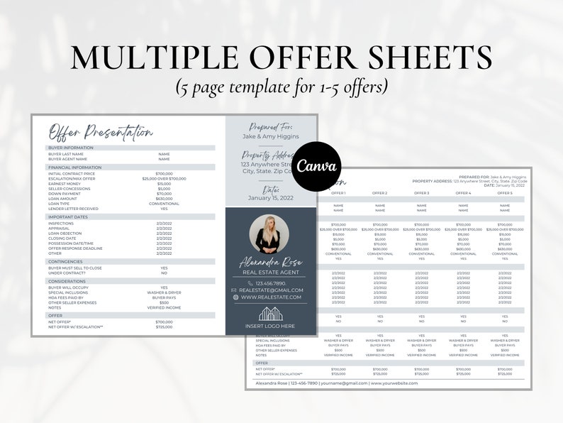 Multiple Offer Sheet Real Estate Offer Summary Sheet Realtor - Etsy