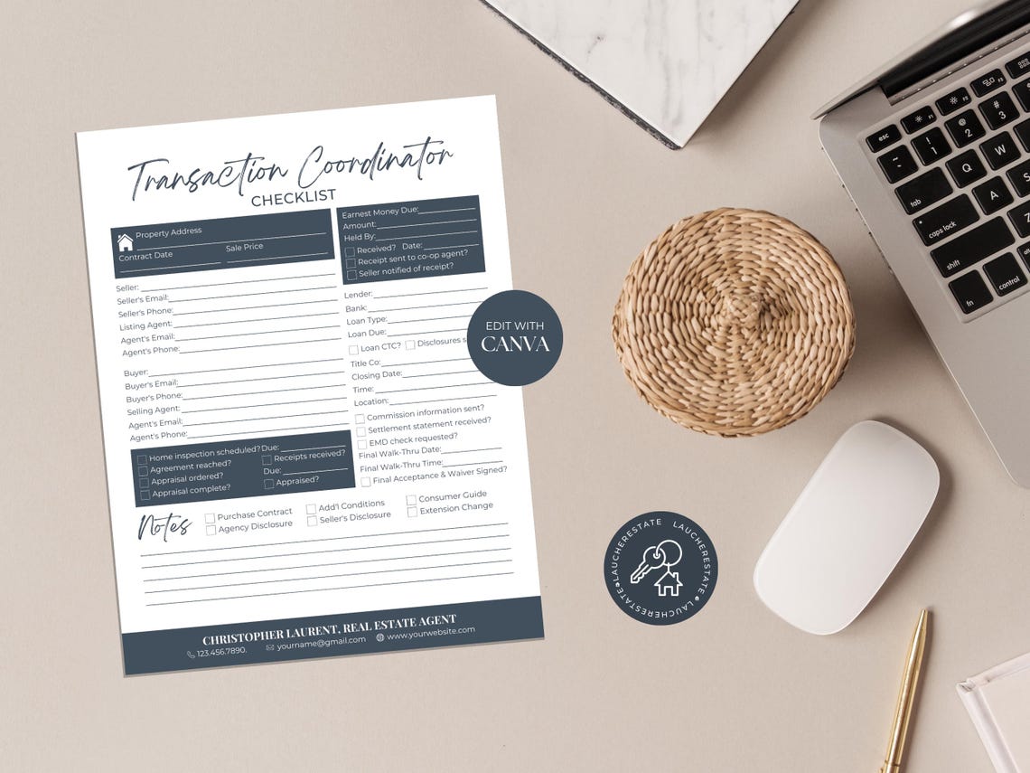 Transaction Coordinator Checklist, Contract to Close Checklist, Real ...