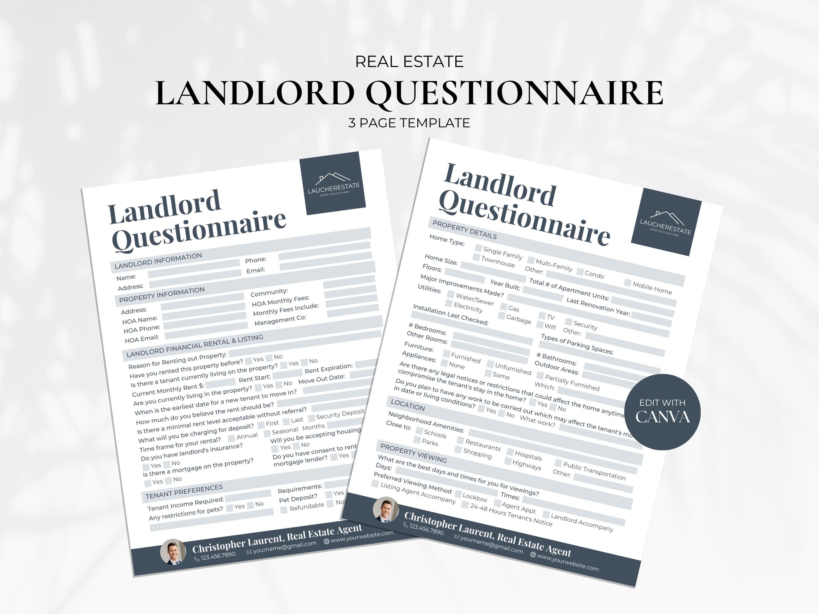 Real Estate Landlord Questionnaire, Landlord Forms, Rental ...