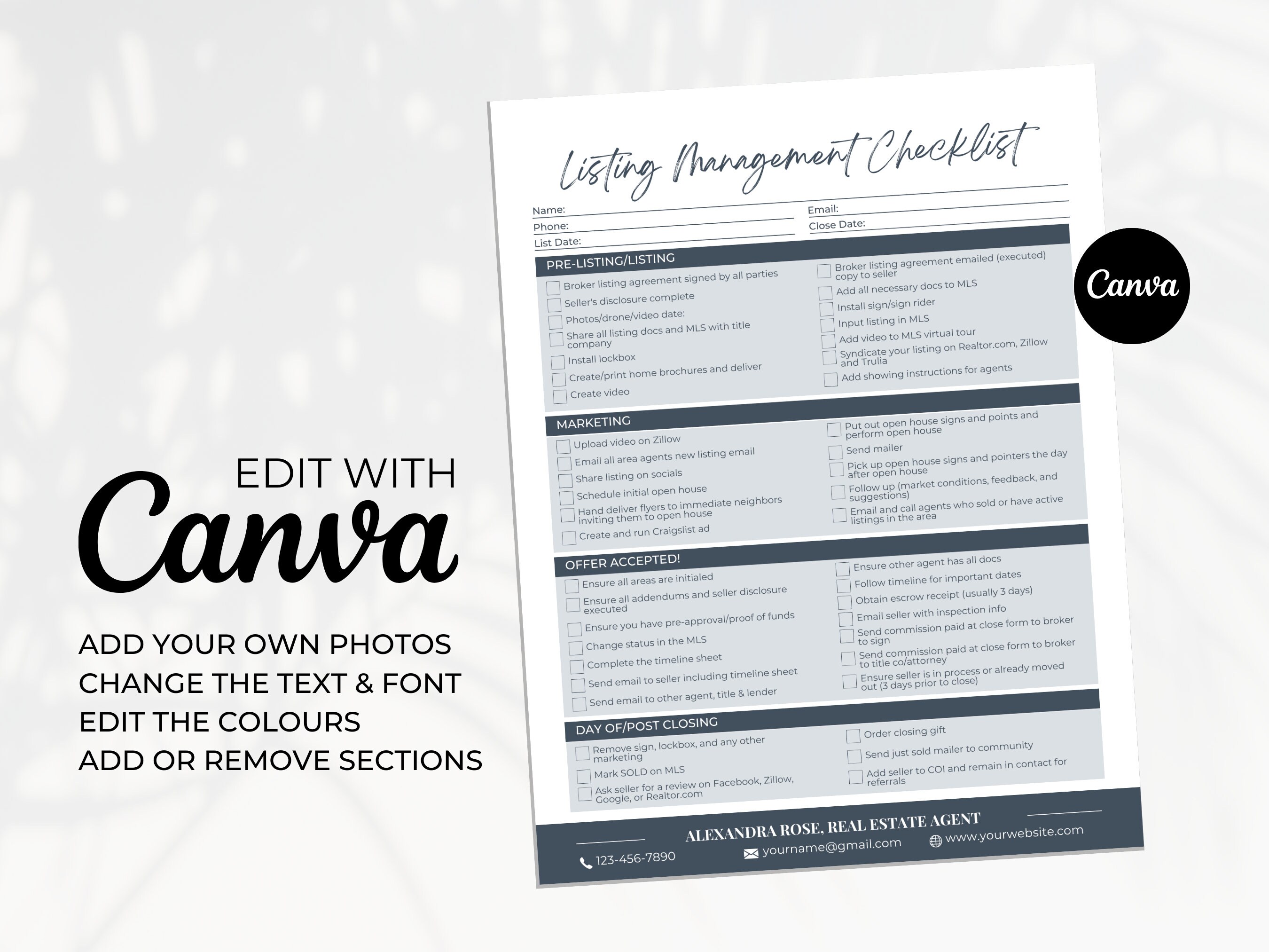 Real Estate Listing Management Checklist, Listing to Close Checklist ...