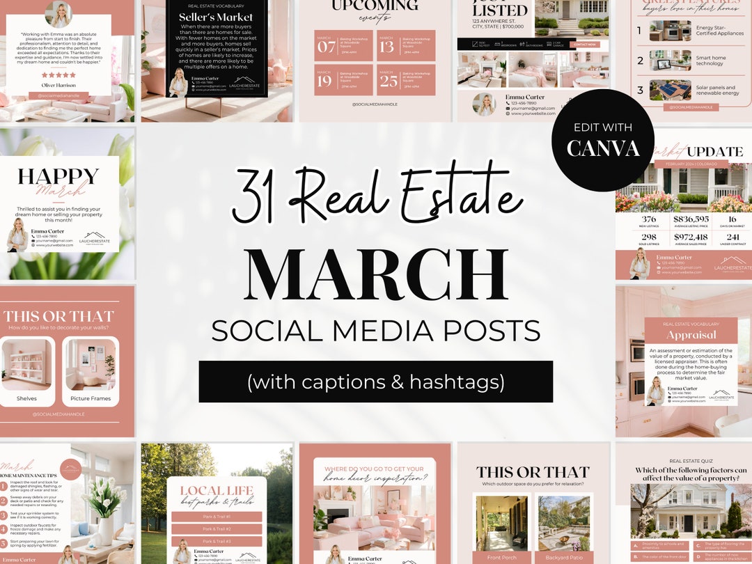 March Real Estate Social Media Posts, Realtor Marketing Graphics With ...