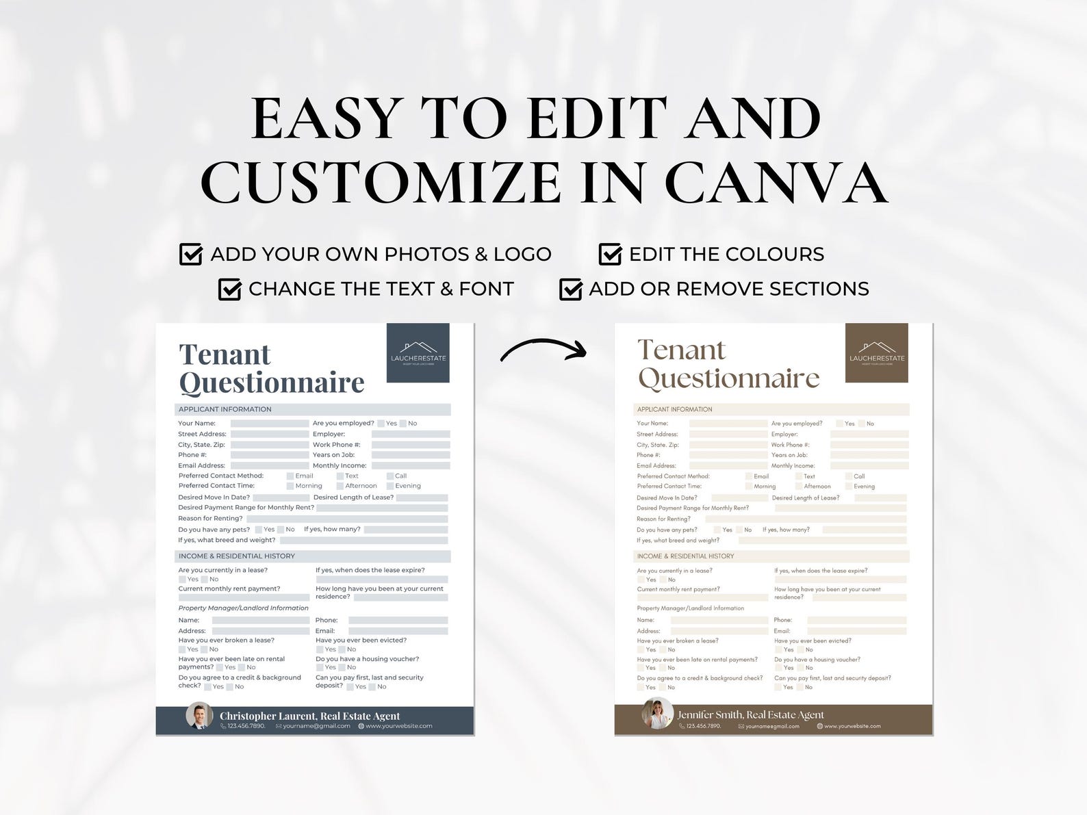 Real Estate Tenant Questionnaire Form, Rental Intake Form, Rental Questionnaire Template, Room ...