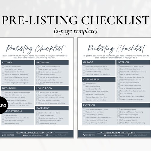 Real Estate Pre-listing Checklist Home Selling Guide Home - Etsy