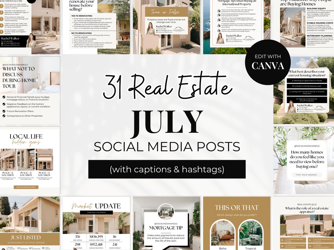 July Real Estate Social Media Posts, Realtor Marketing Graphics With ...
