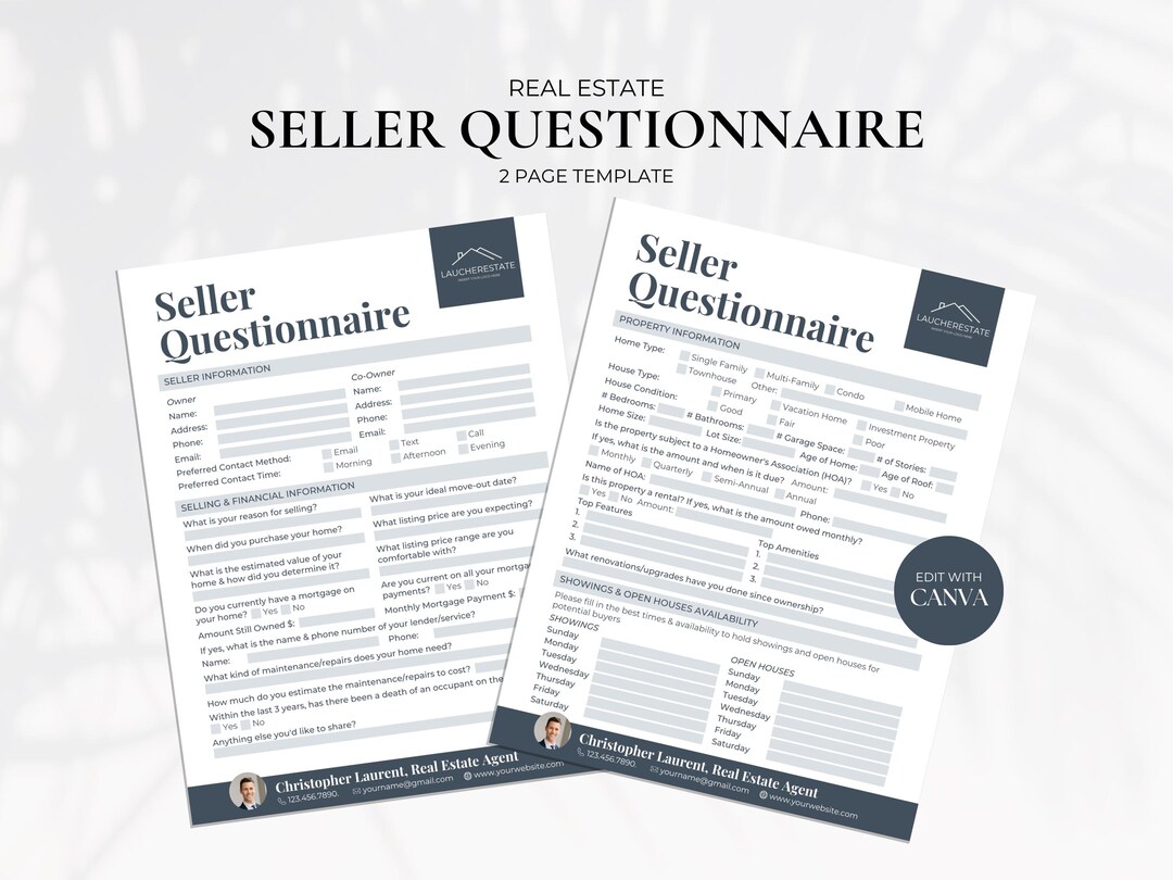 Seller Questionnaire, Seller Consultation, Seller Forms, Real Estate ...