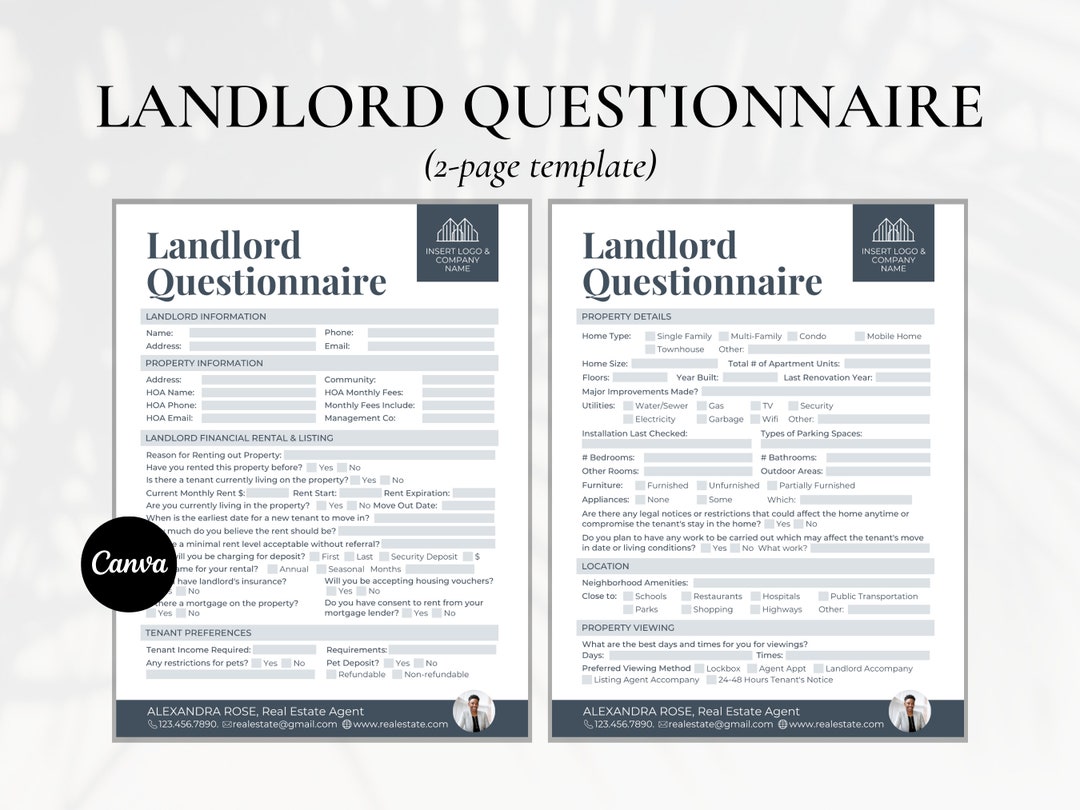 Real Estate Landlord Questionnaire, Landlord Forms, Rental ...